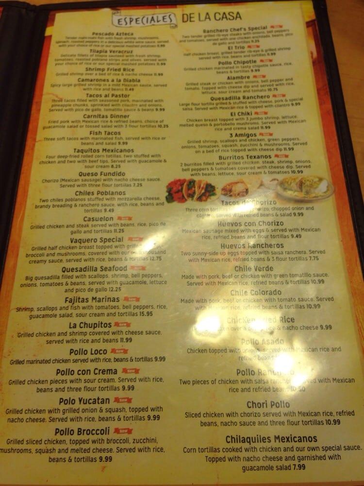 Menu at El Ranchero Mexican Grill And Bar, Franklin