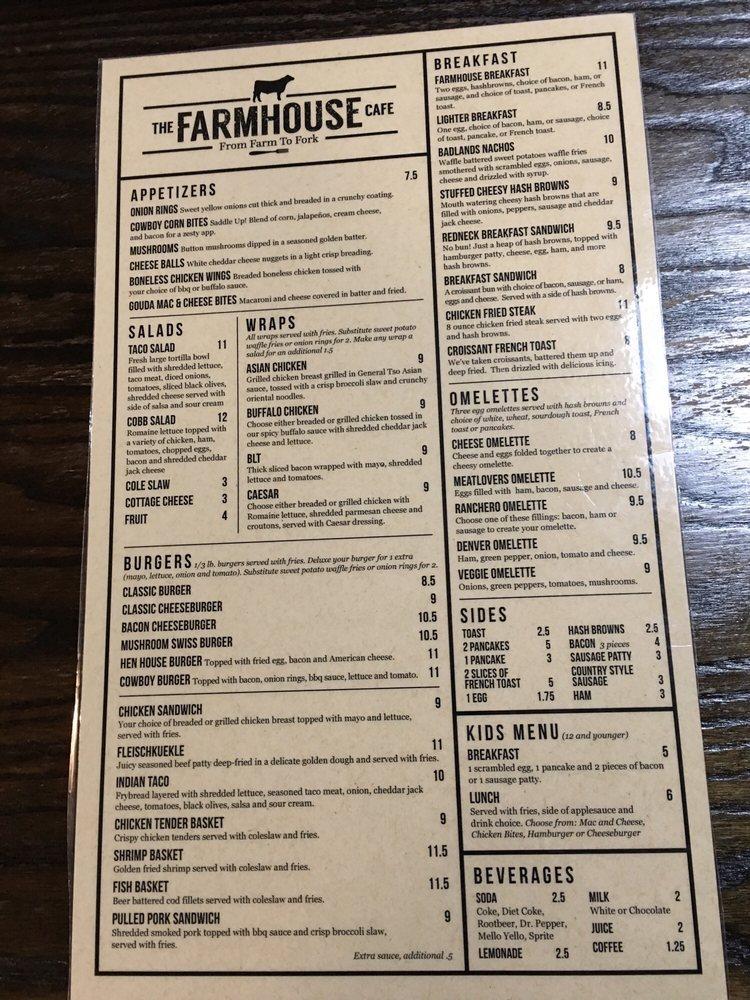 Menu at Farmhouse Cafe, Medora