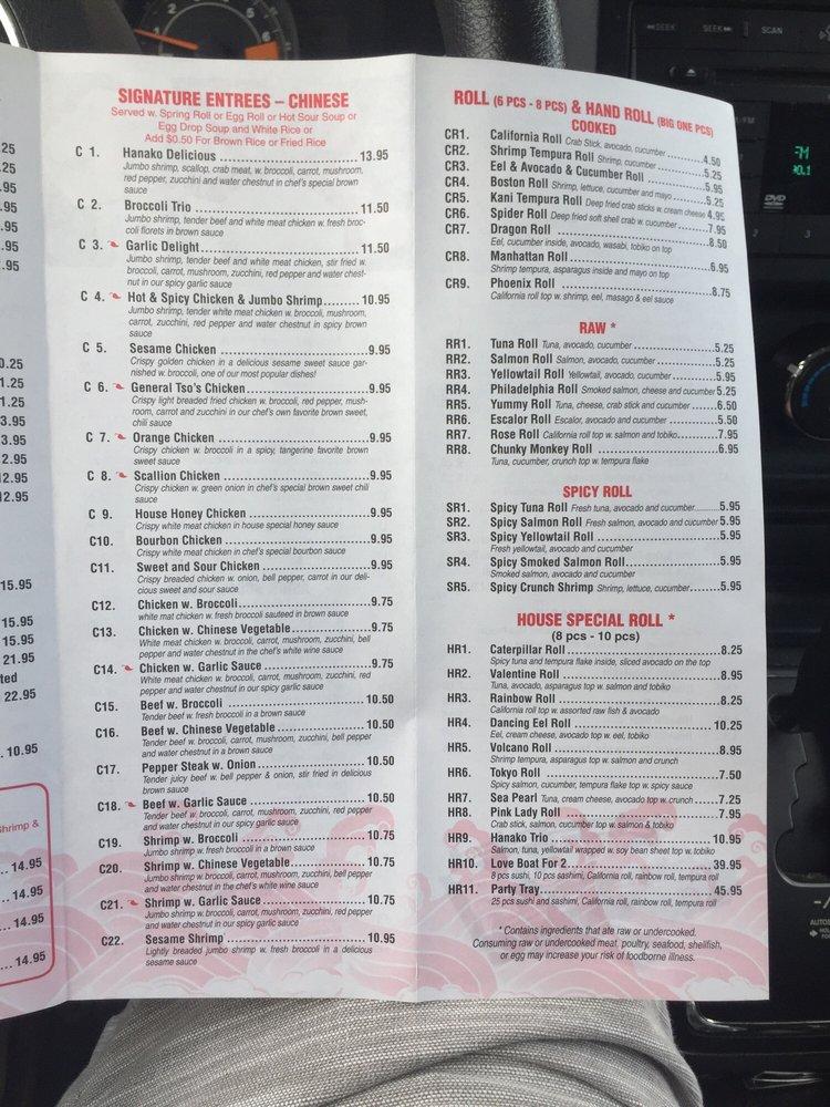 Menu at Hanako restaurant, Fort Mill