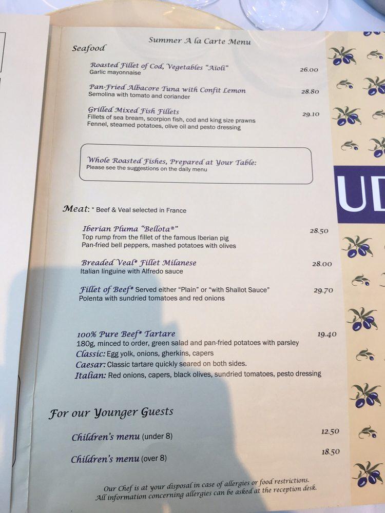 Menu at Le Sud restaurant, Lyon