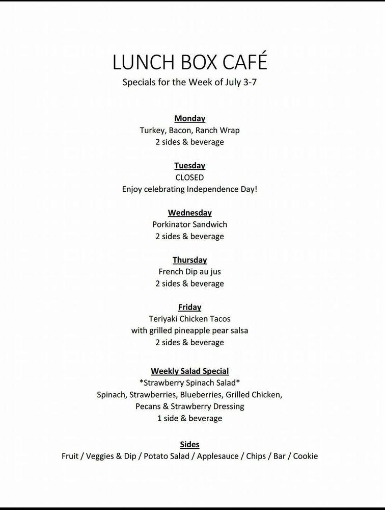 Menu at Lunchbox Cafe, Prinsburg
