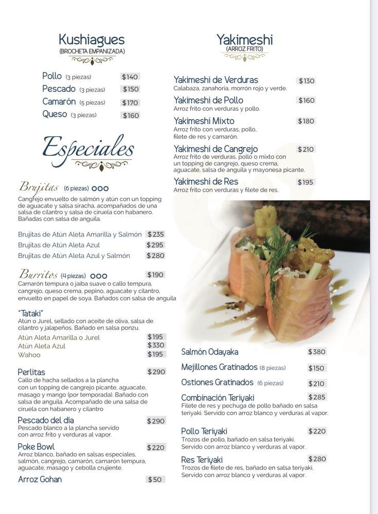 Carta de Odayaka Sushi Bar, Tijuana