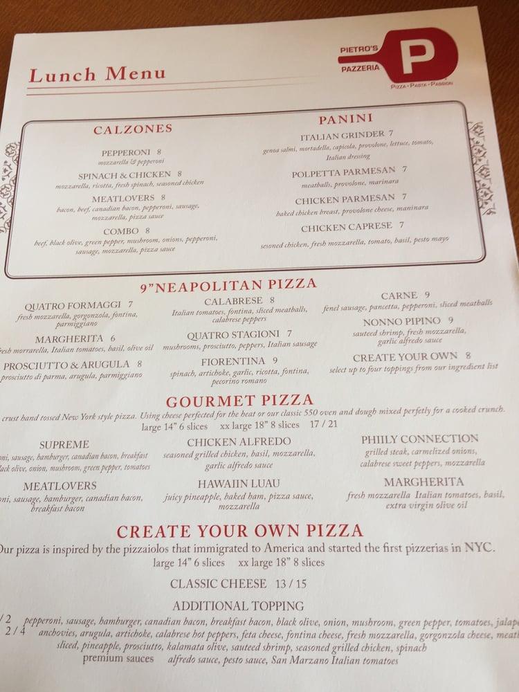 Menu at Pazzeria by Pietro's pizzeria, Marshall