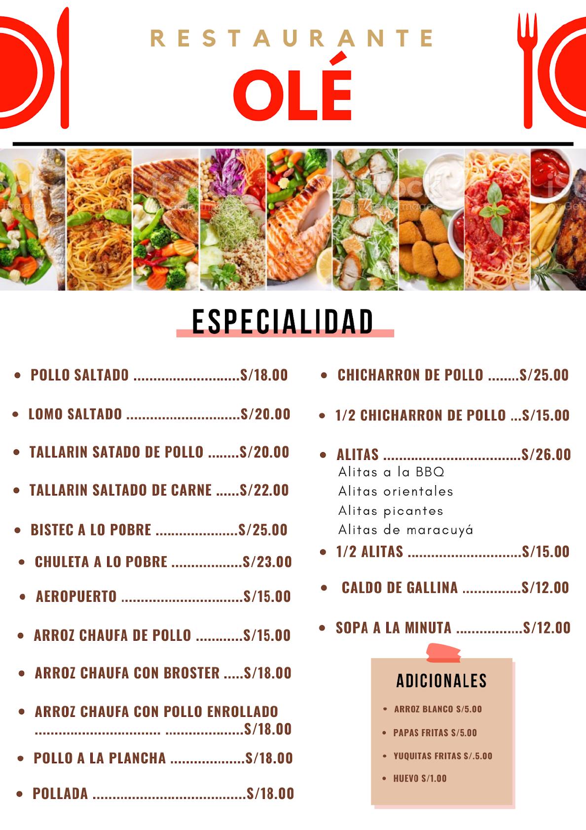 Menu at Olé Restaurante-Pastelería-Cafetería, Ica