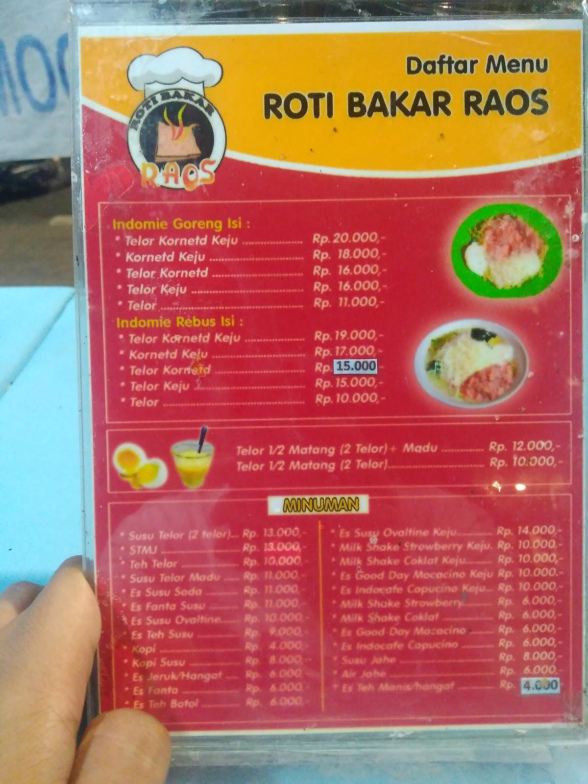 Menu at Roti bakar Raos Rawamangun restaurant, East Jakarta, Jalan ...