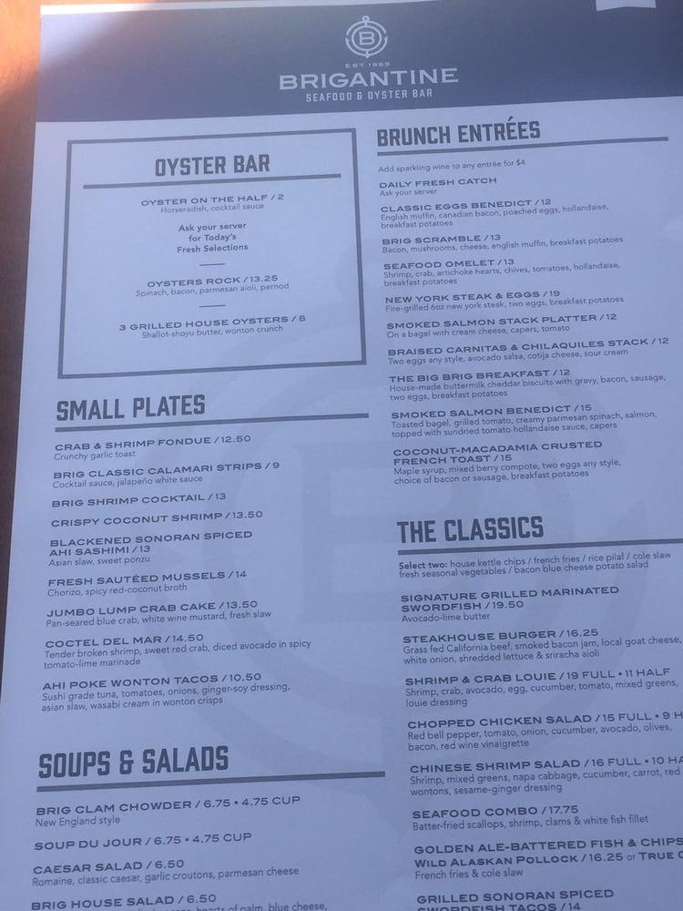 Menu at Brigantine Seafood & Oyster Bar, Del Mar, Camino Del Mar