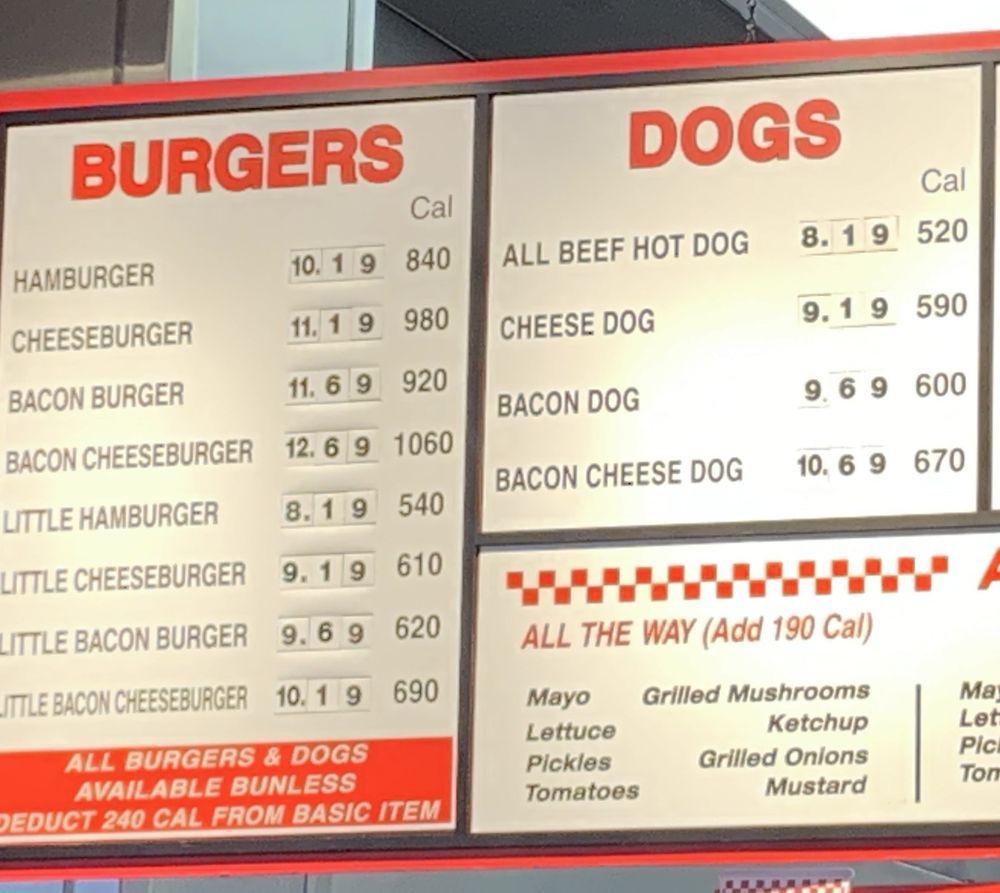 Menu at Five Guys fast food, Burbank