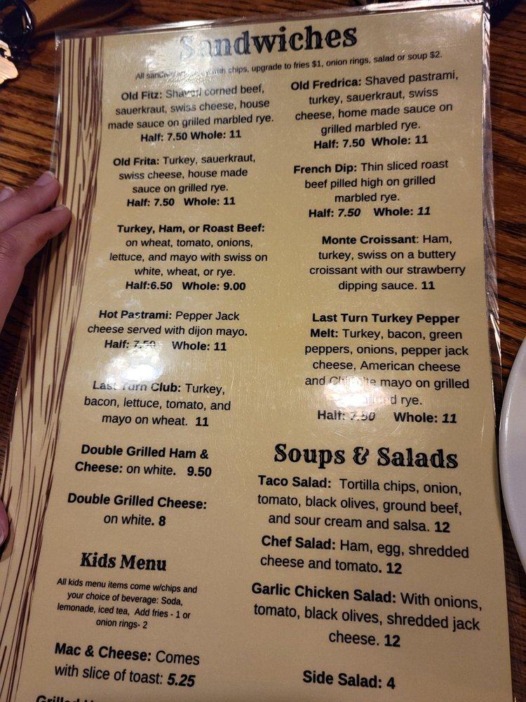 Menu at Last Turn Saloon pub & bar, Brainerd