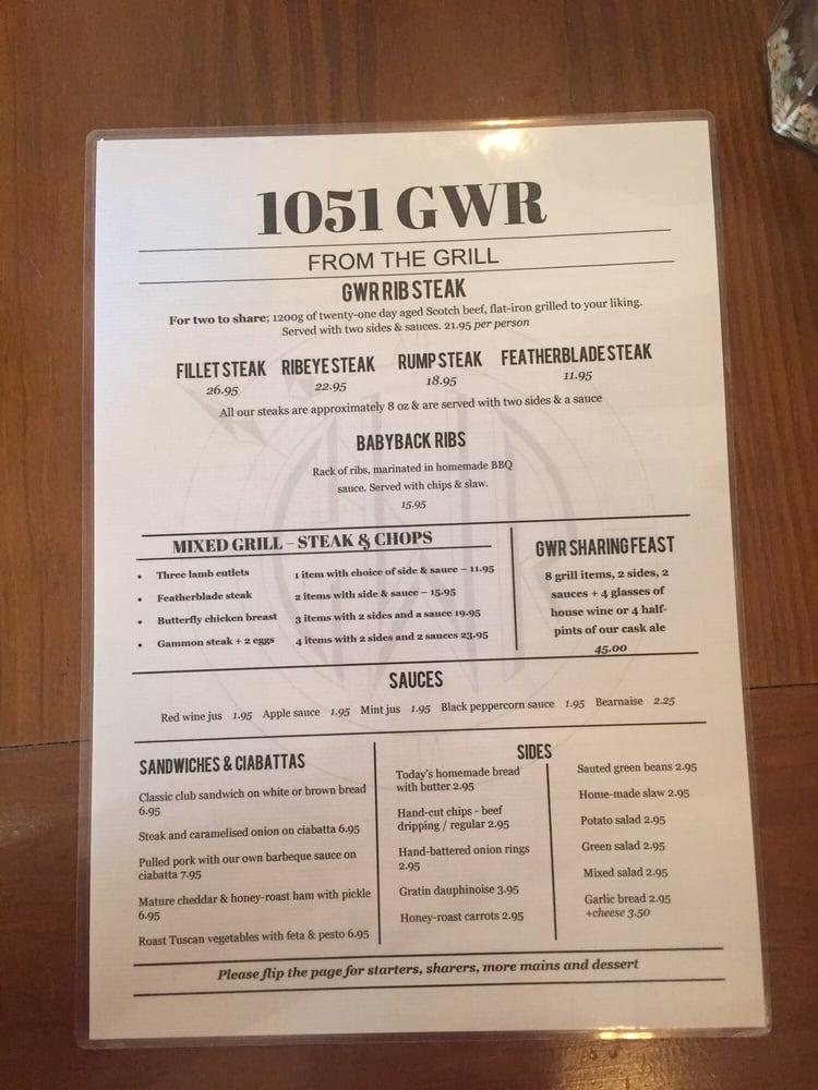Menu at 1051 GWR restaurant, Glasgow, Great Western Rd
