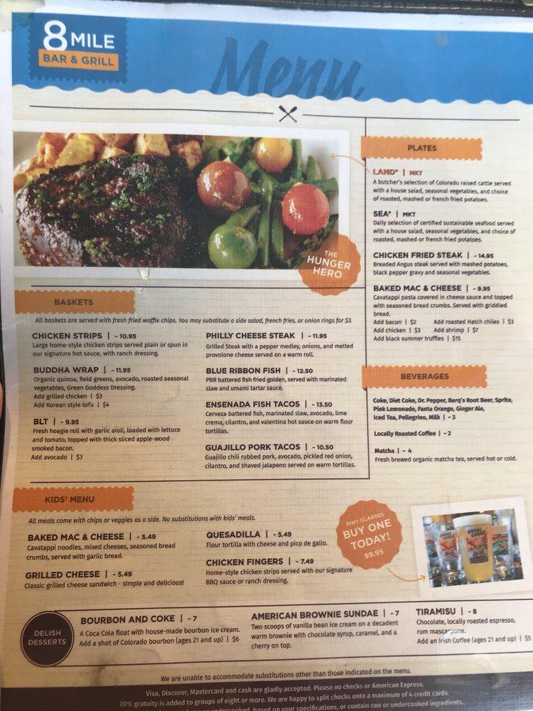 Menu at 8 Mile Bar & Grill, Cañon City