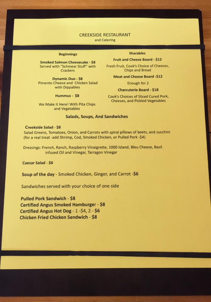 Menu at A&B Creekside Restaurant and Catering, Cave Spring
