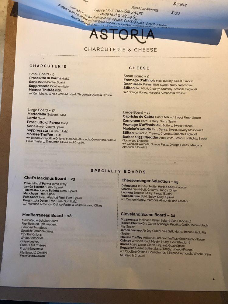 Menu at Astoria Cafe & Market, Cleveland