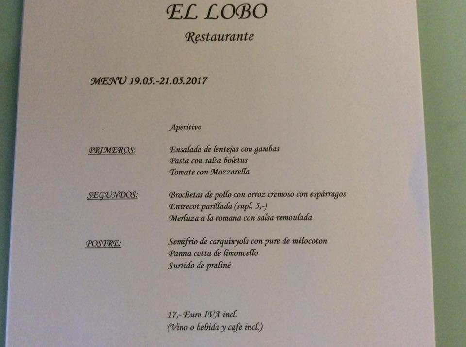 Carta de Bar-Restaurante EL LOBO, España