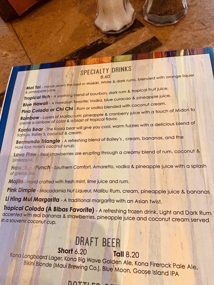 Menu at Bibas Courtyard Grill restaurant, Honolulu