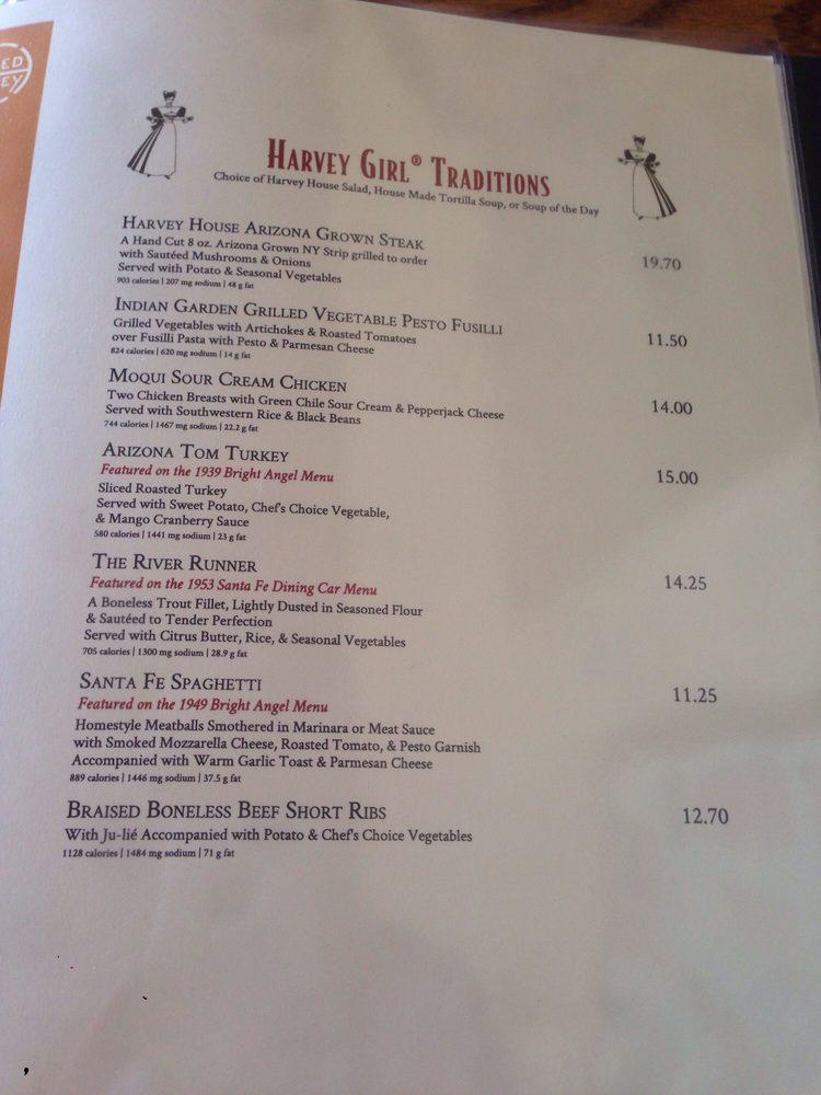 Menu at Bright Angel Restaurant, Grand Canyon Village