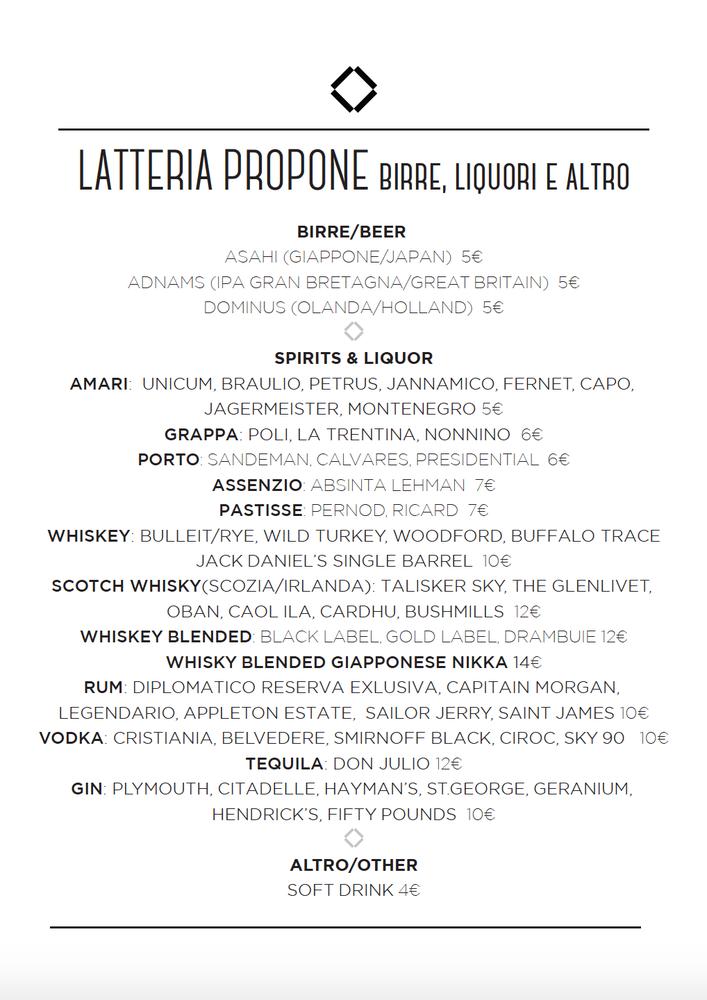 Menu da Latteria Garbatella pub & bar, Roma