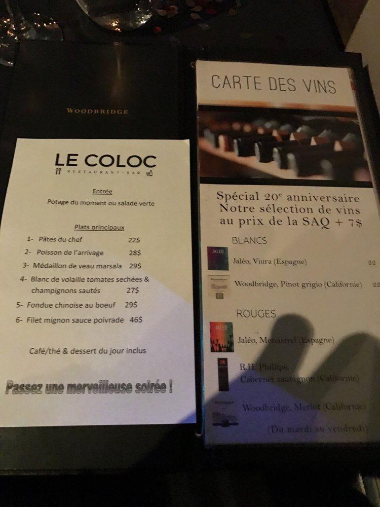 Menu at Le Coloc pub & bar, Laval