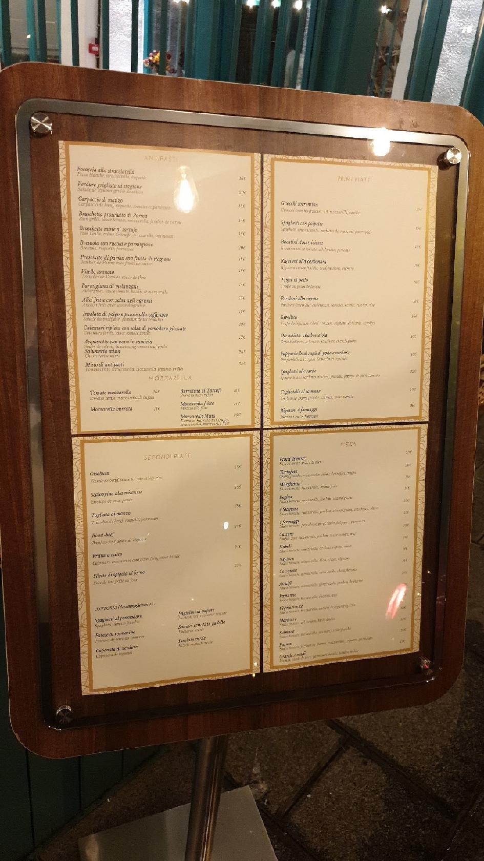 Carta del restaurante Le Grand Amalfi, Paris