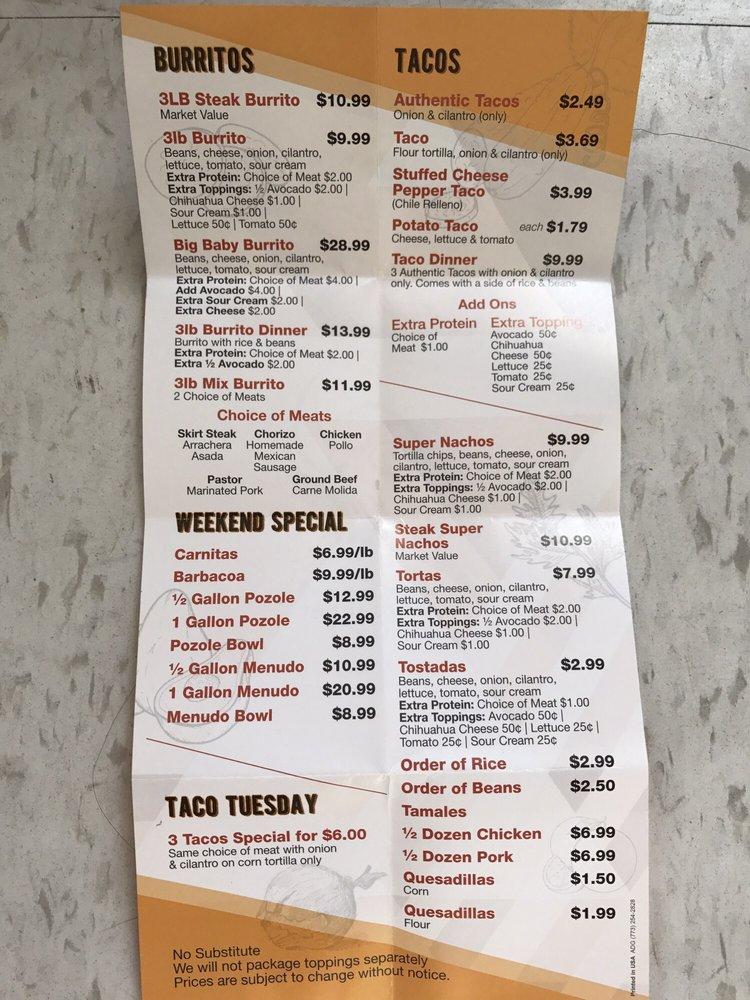 Menu at Martinez Supermarket restaurant, Chicago