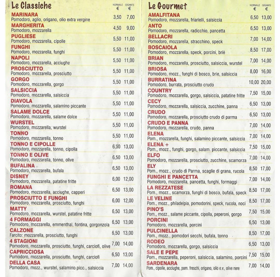 Menu da Pizzeria Antico Rustico, Rezzato