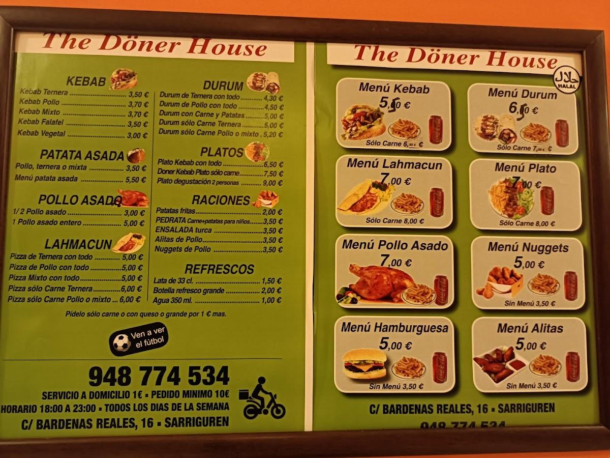 Menu at The Döner House restaurant, Sarriguren, C. Bardenas Reales
