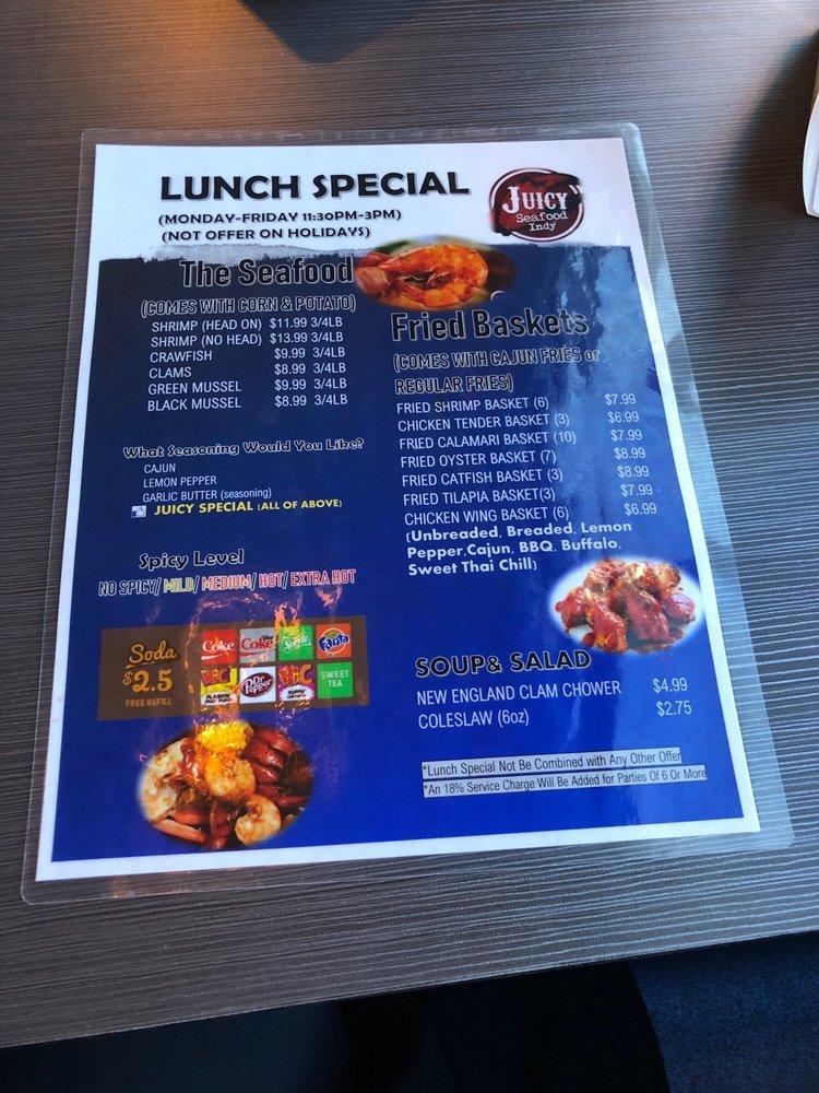 Menu at The Juicy Seafood Restaurant & Bar- Lake Cir Dr, Indianapolis ...