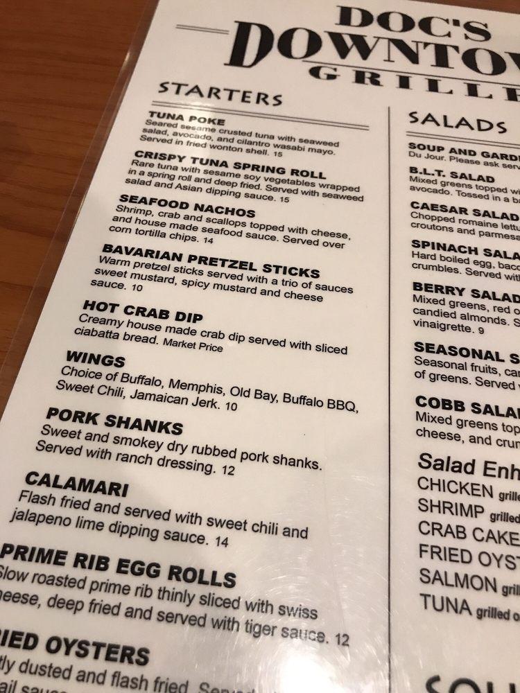 Menu at Doc's Downtown Grille restaurant, Easton