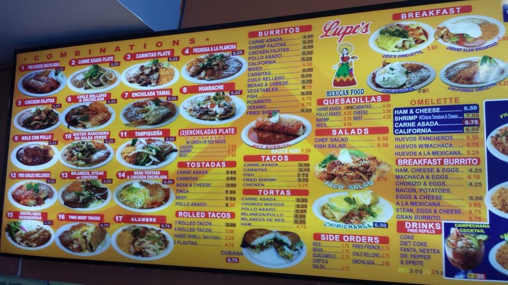 Menu at Lupe's Cafe, Poway