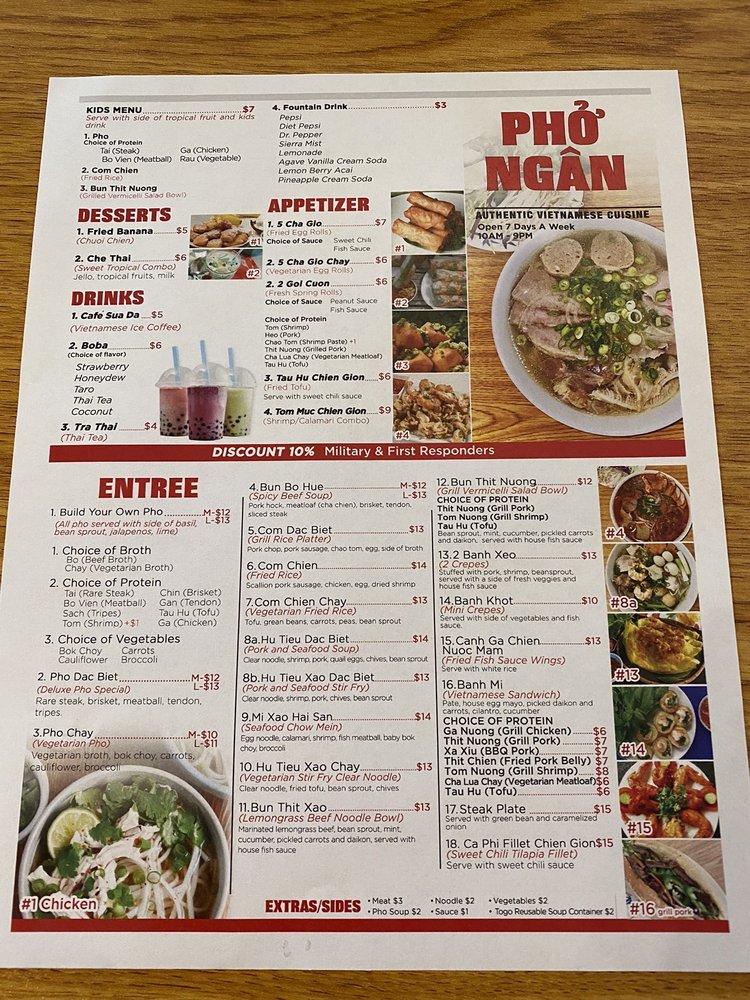Menu at Pho Ngan restaurant, Tucson