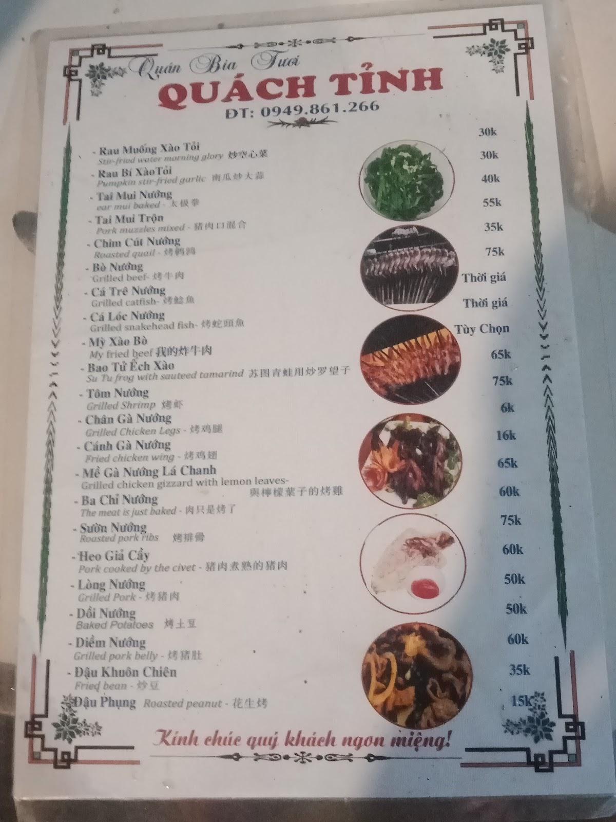 Menu at Quach Tinh Restaurant, Da Nang