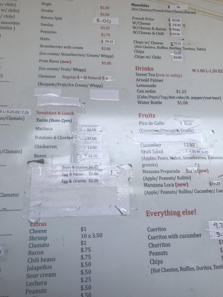 Menu at Ruben's Raspados desserts, El Centro, 734 S 4th St