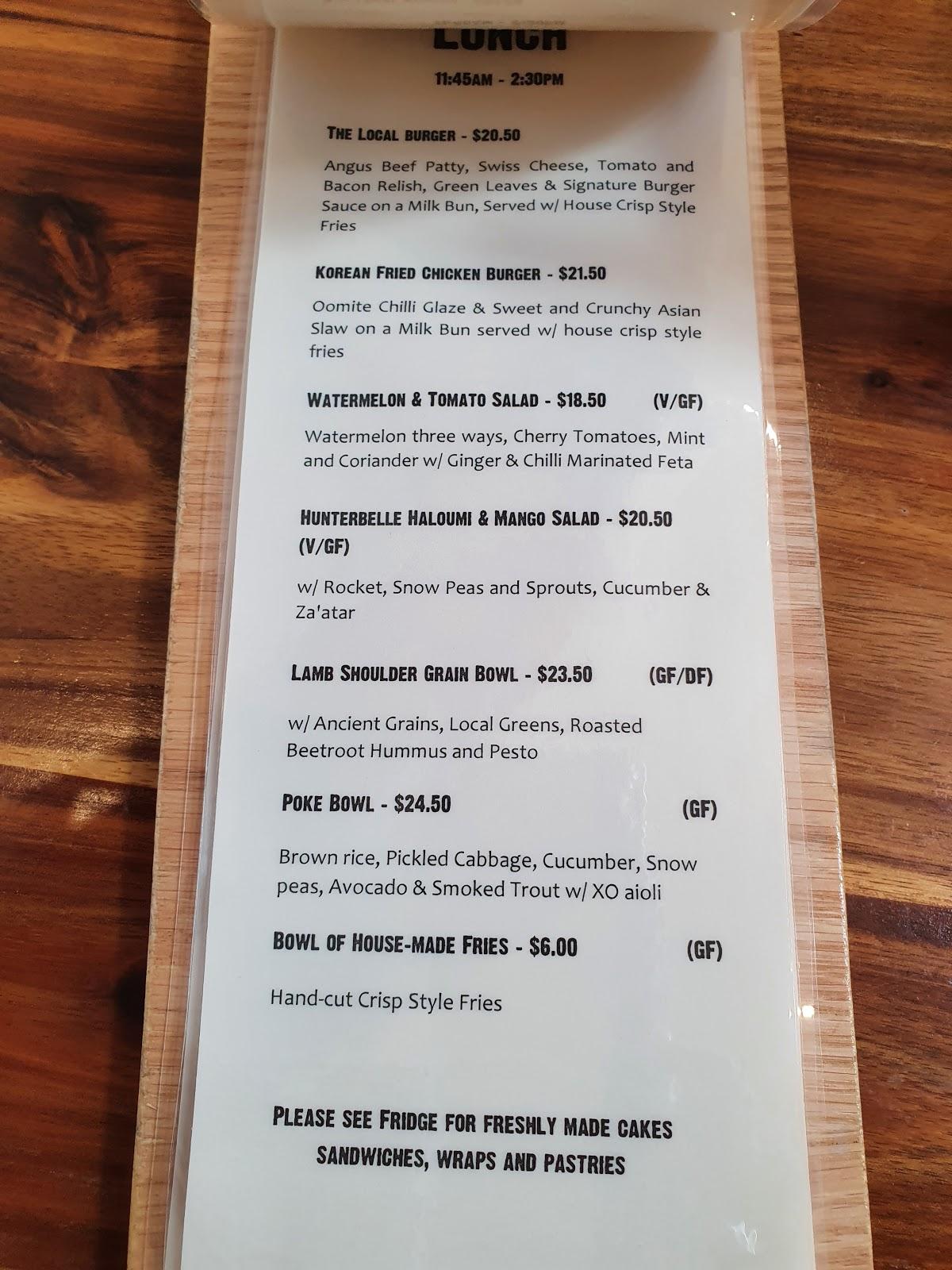 Menu at The Local Glen Innes cafe, Glen Innes
