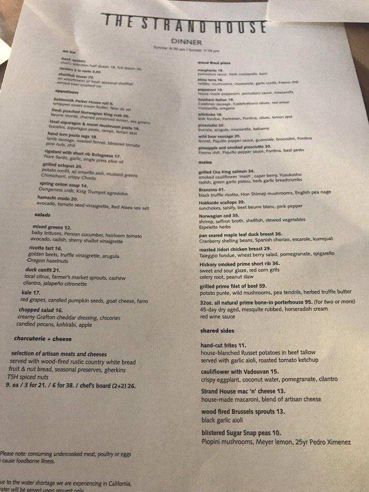 Menu at The Strand House pub & bar, Manhattan Beach