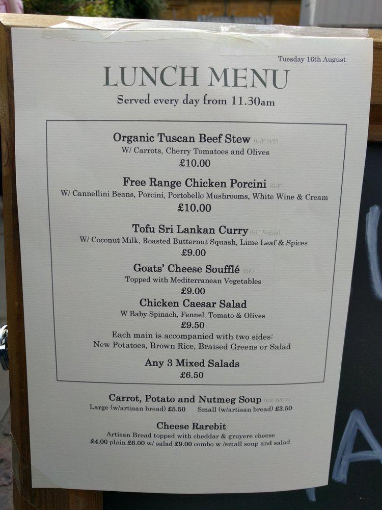 Menu at Vaults & Garden cafe, Oxford