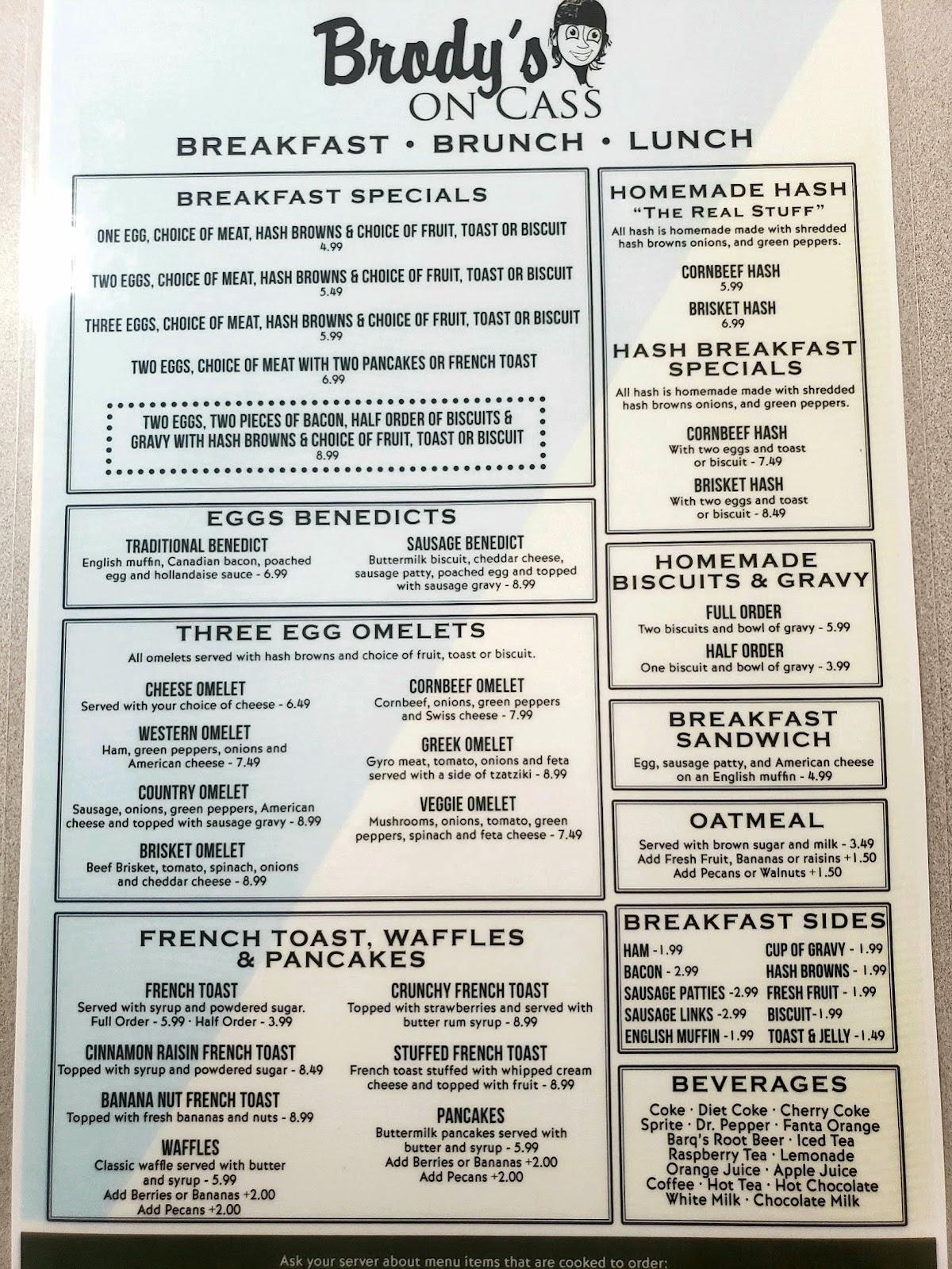 Menu at Brody's On Cass restaurant, Waterford Township