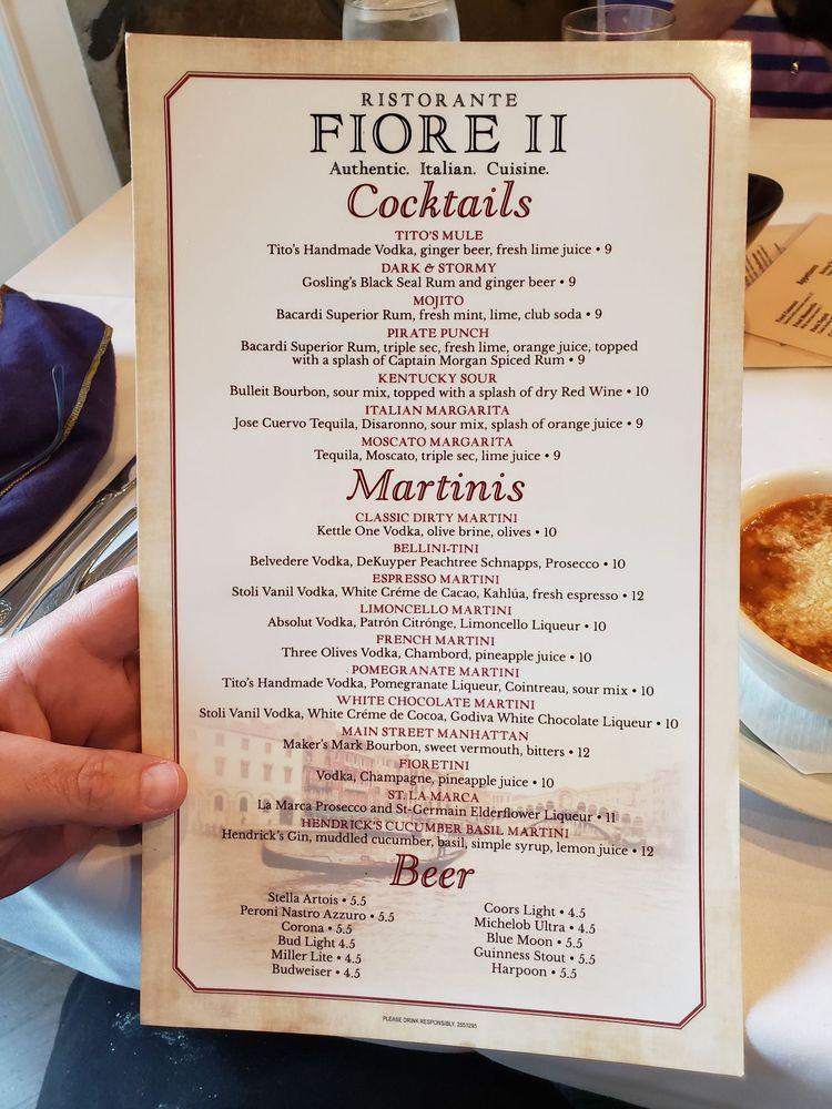 Menu at Fiore II Restaurant, Middletown