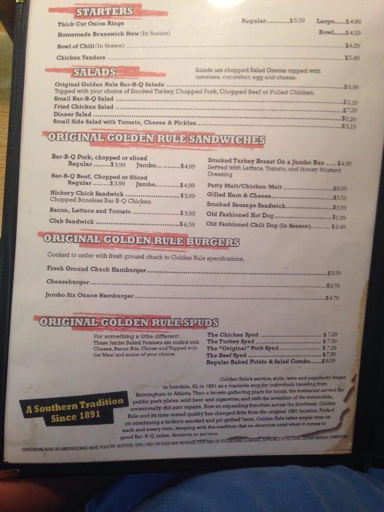 Menu at Golden Rule BBQ & Grill, Trussville, 120 S Chalkville Rd