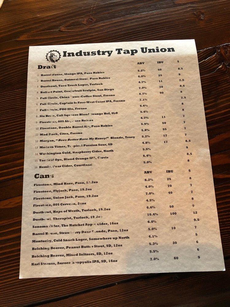 Menu at Industry Tap Union pub & bar, Fresno