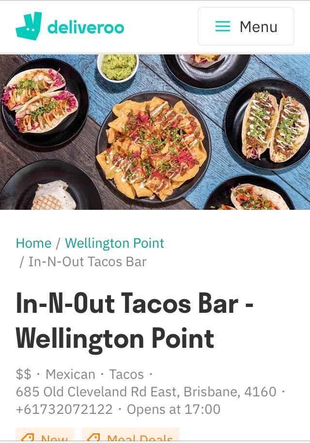 Menu at IN N OUT Tacos, Bar & Grill, Wellington Point