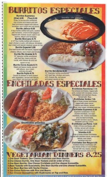 Menu at Las Flores restaurant, Rockwell City