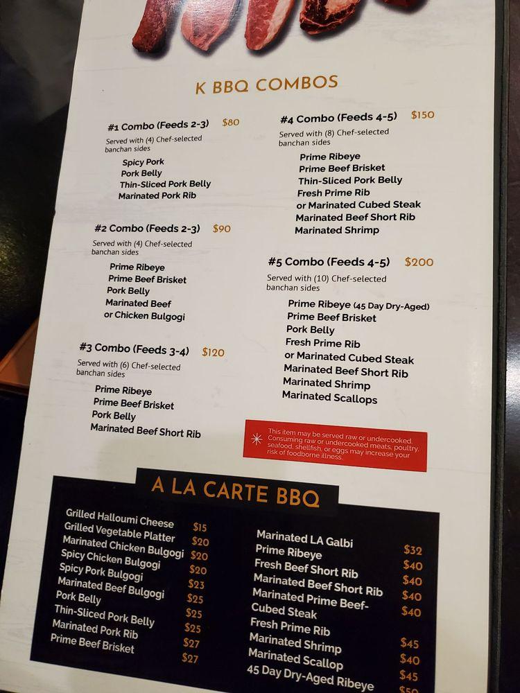Menu at MOA Korean BBQ, Charlotte