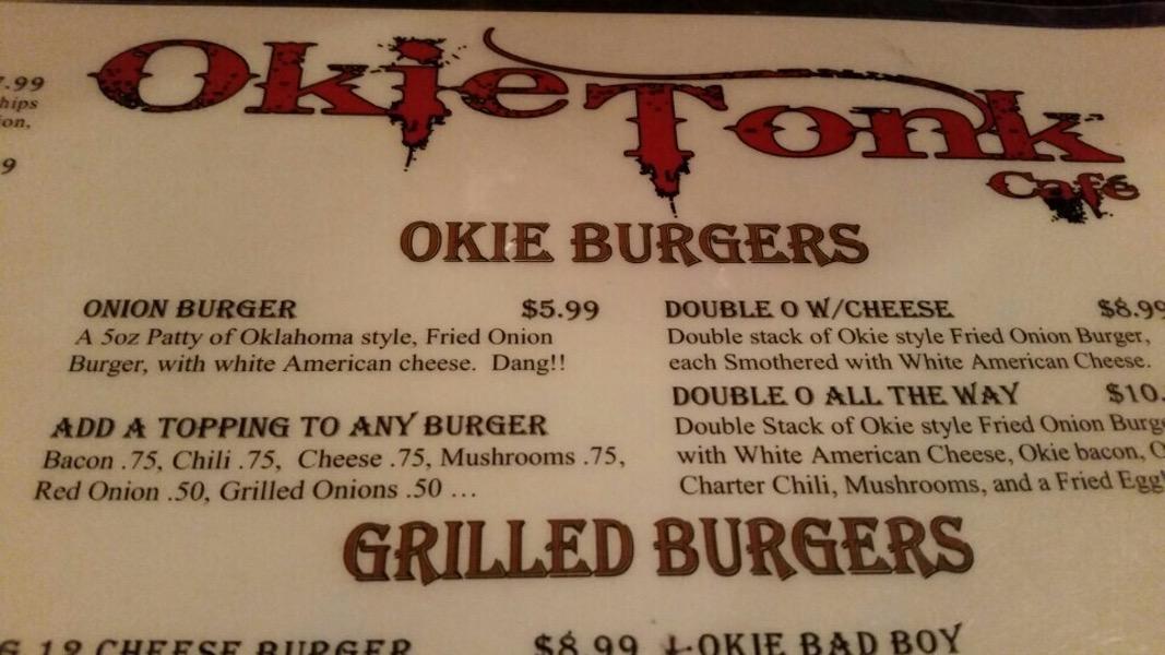 Menu at Okie Tonk Cafe, Moore