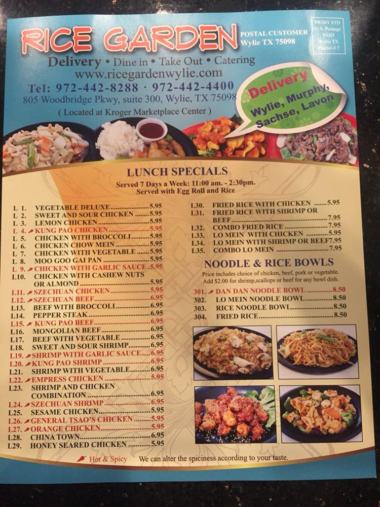 Menu at Rice Garden restaurant, Wylie