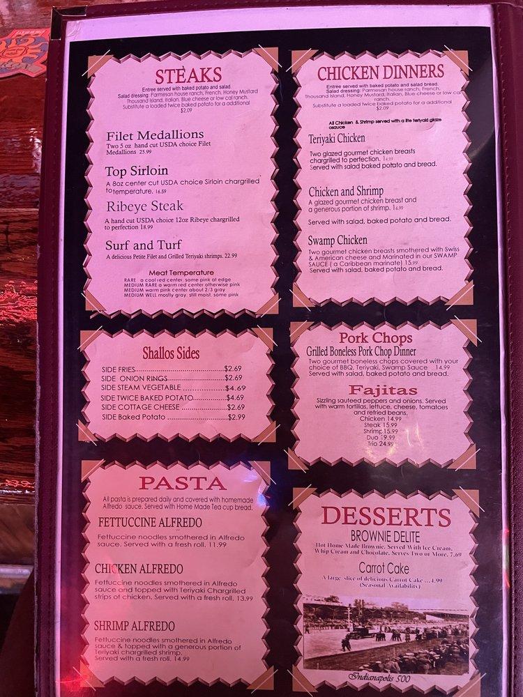 Menu at Shallo's Antique Restaurant & Brewhaus, Indianapolis