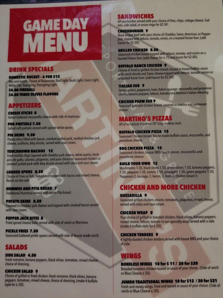Menu at Tino's Bar & Grille, Dublin