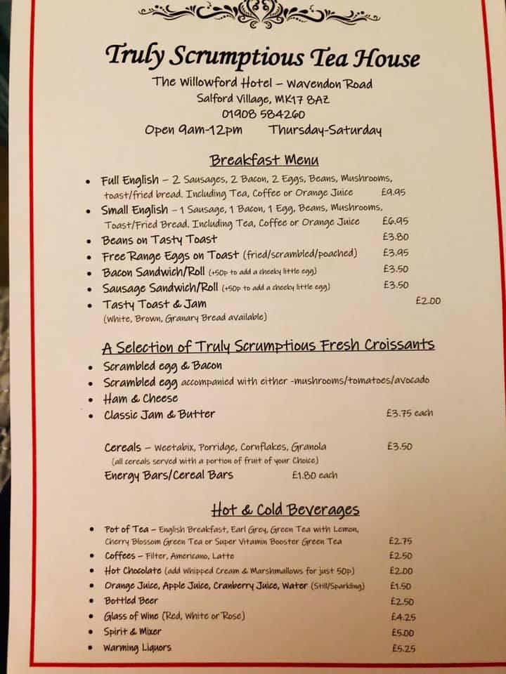 Menu at Truly Scrumptious Tea House, England
