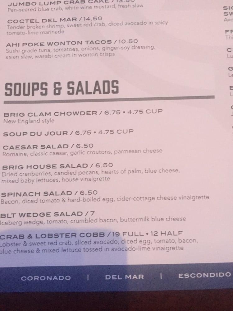 Menu at Brigantine restaurant, Poway, Poway Rd