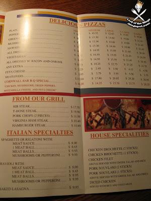 Menu at Cornwall Bar B Q Restaurant, Cornwall
