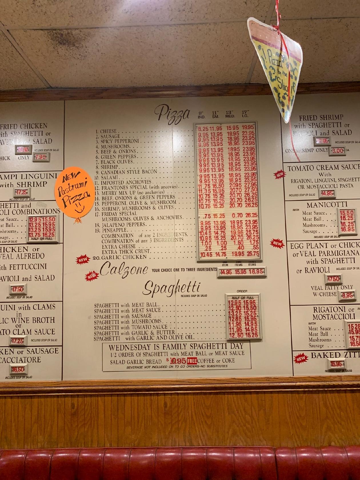 Menu at Frantone's Pizza & Spaghetti Villa pizzeria, Cerritos