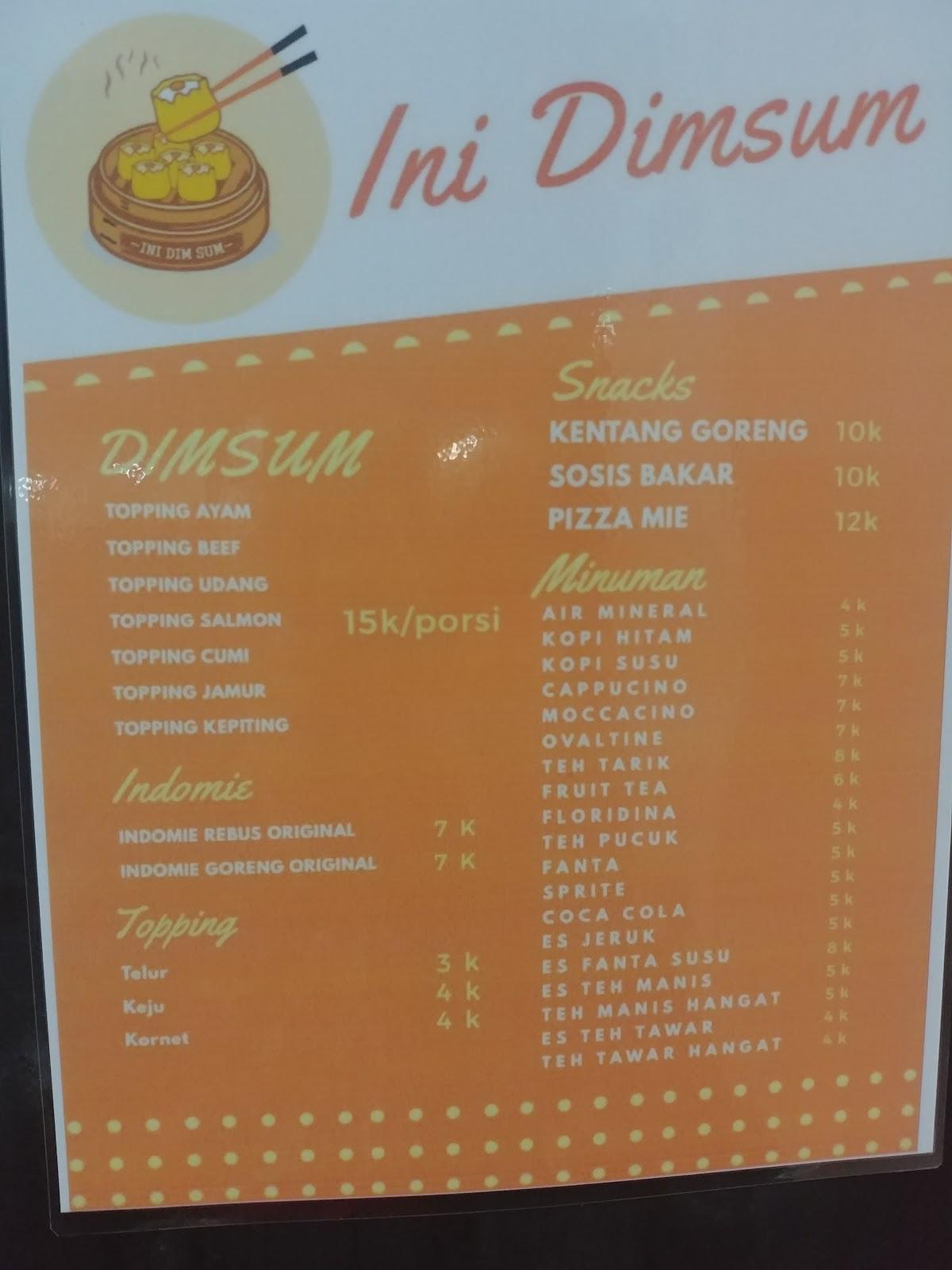 Menu at Ini Dimsum, Kalibata City restaurant, South Jakarta